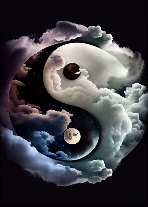 Two White And Black Yin Yangs In The Clouds