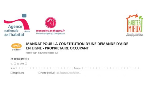 Cerfa 15923 01 mandat pour une aide financière auprès de l Anah