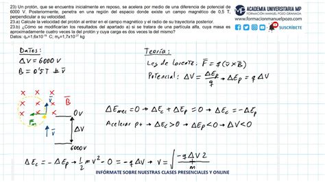EJERCICIO FÍSICA CAMPO MAGNÉTICO LEY DE LORENTZ ACELERACIÓN PROTÓN EN