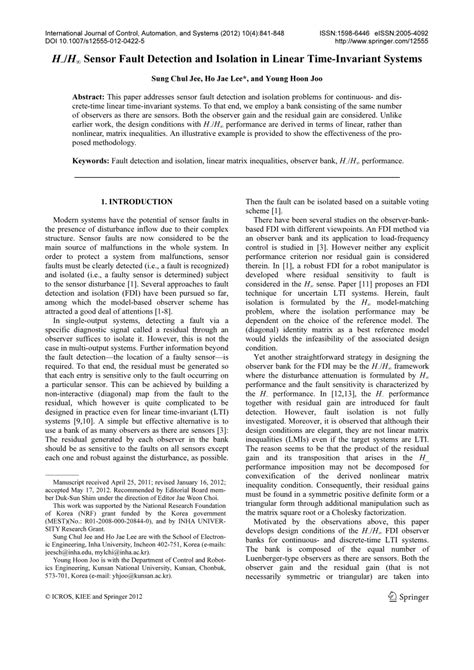 pdf h − h ∞ sensor fault detection and isolation in linear time invariant systems