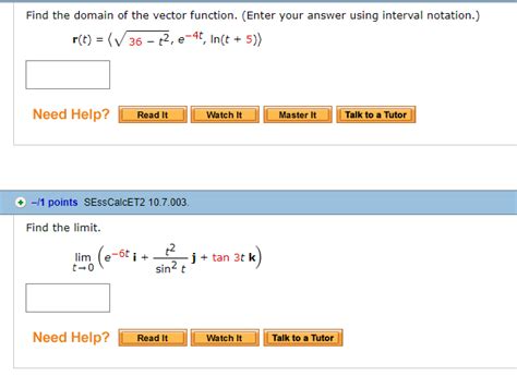 solved find the domain of the vector function enter your