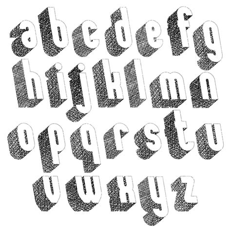 Fonte 3d de estilo retrô textura de linhas desenhadas à mão