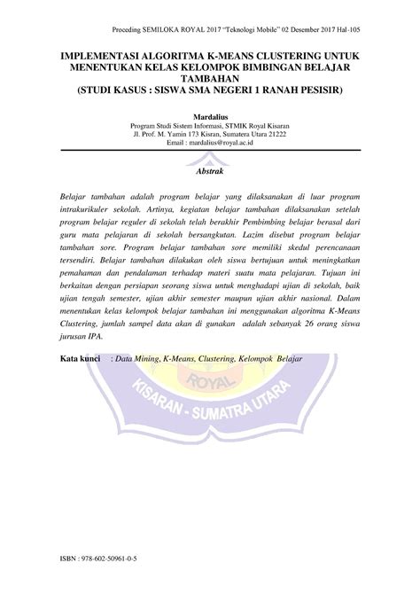 implementasi algoritma k means clustering untuk menentukan kelas kelompok bimbingan belajar
