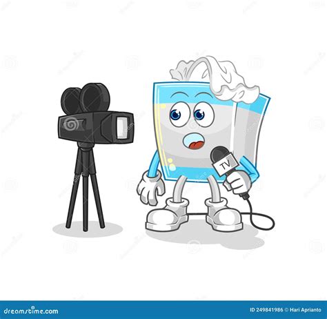 Caricatura De Reportero De Caja De Tejidos De Tv Vector De Mascota De