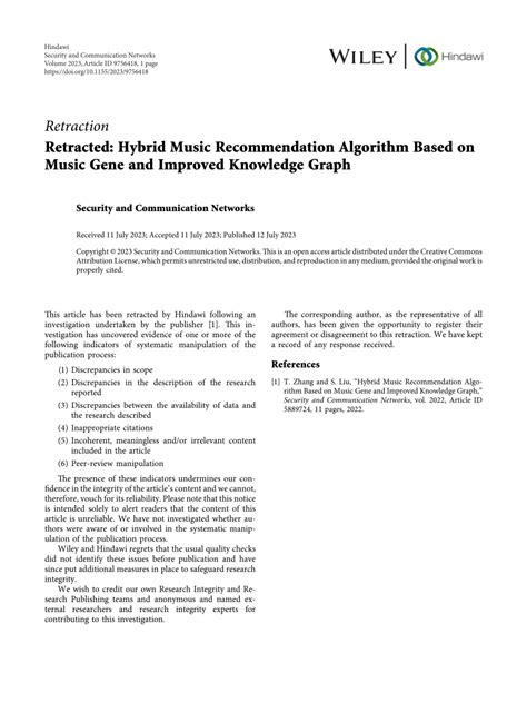 pdf retracted hybrid music recommendation algorithm based on music gene and improved