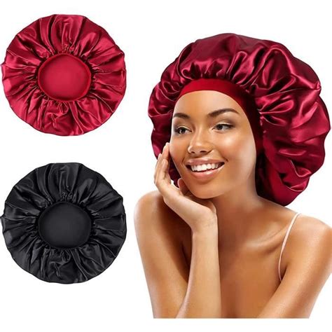 Lot 2 bonnets de sommeil en satin de soie de nuit réglables avec