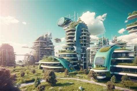 Premium AI Image Green City Of The Future Utopia With View Of