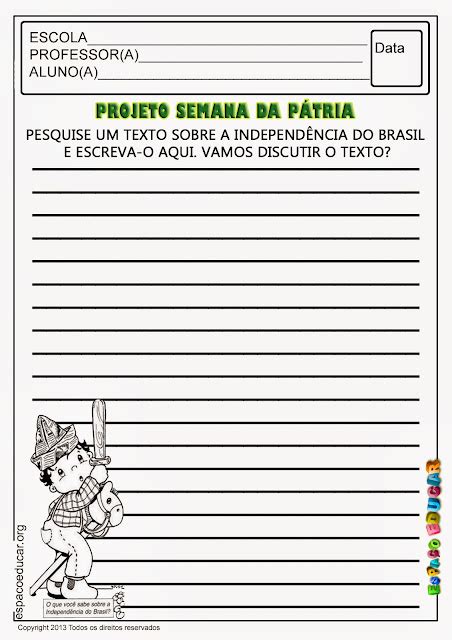 Atividades sobre Independência 7 de Setembro para imprimir ESPAÇO