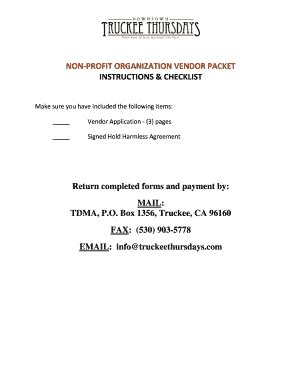 Fillable Online NON PROFIT ORGANIZATION VENDOR PACKET INSTRUCTIONS