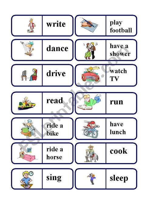Verb Dominoe Esl Worksheet By Mrope