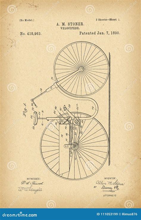 1890 Patent Velocipede Bicycle Stock Illustration Illustration Of