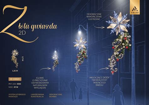 Dekoracja Latarniowa iluminacja LED Złota Gwiazda 2D 2 7m wysokości AM