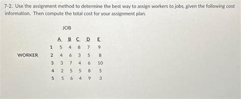 solved 7 2 use the assignment method to determine the best