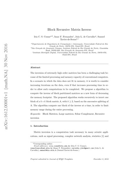 pdf block recursive matrix inverse