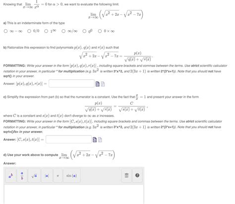 solved knowing that limx→∞1xα 0 for α 0 we want to