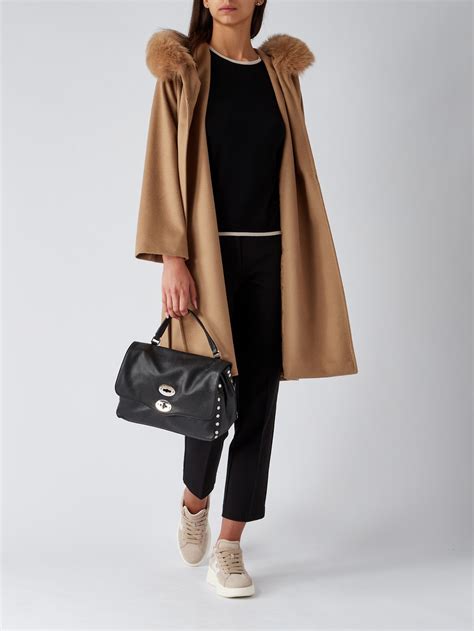 Cappotto Donna Max Mara Studio Mango In Lana Con Pelliccia Cammello