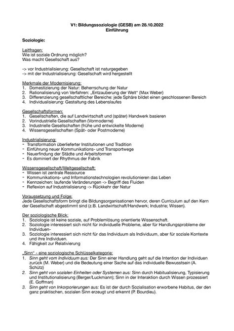 GESB Vorlesung 1 V1 Bildungssoziologie GESB am 28 Einführung