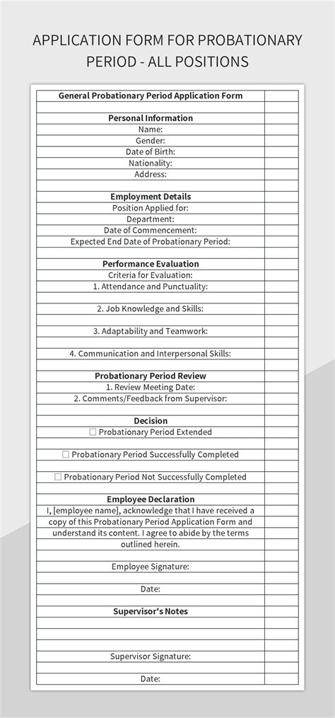 Application Form For Probationary Period All Positions Excel Template