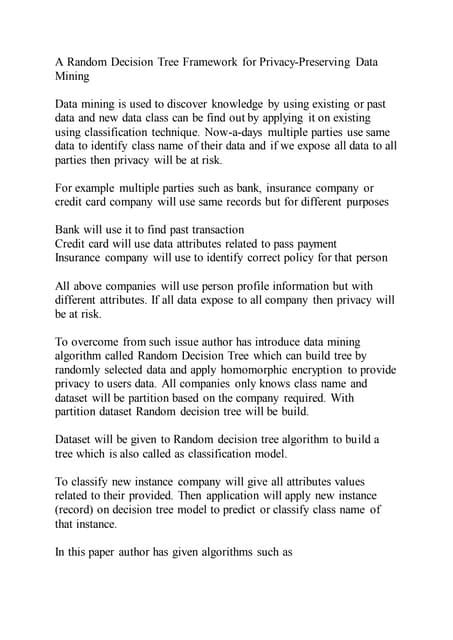 a random decision tree frameworkfor privacy preserving data mining pdf
