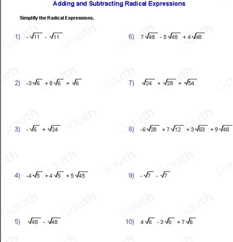 solved adding and subtracting radical expressions simplify the worksheets library