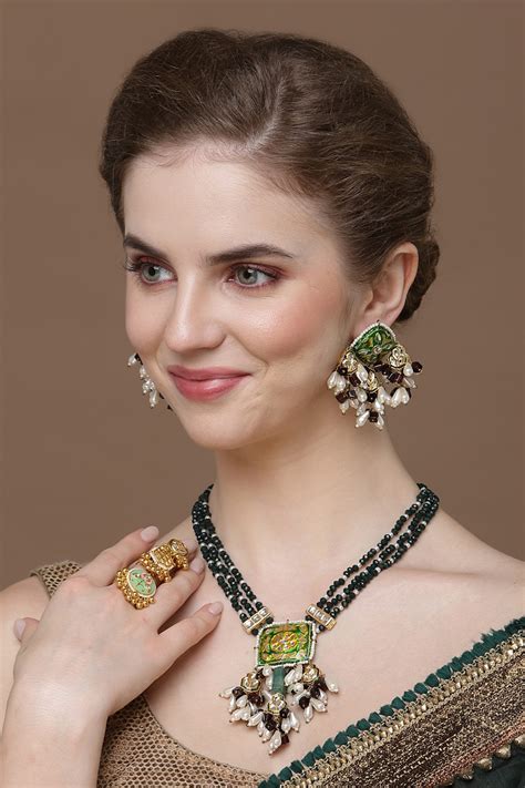 Buy Multi Color Embellished Kundan Trie Finger Ring By Dugran By