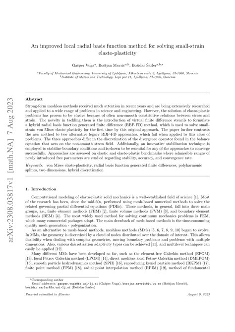 pdf an improved local radial basis function method for solving small strain elasto plasticity