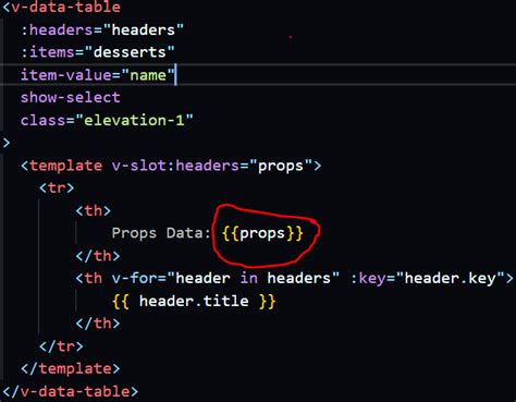 Javascript Props Of Headers Slot Data Is Empty Stack Overflow