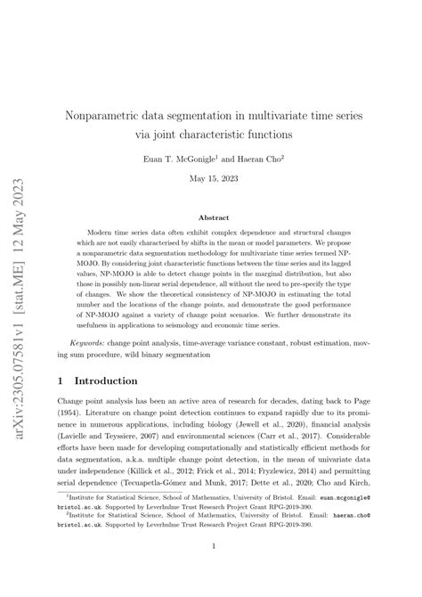 pdf nonparametric data segmentation in multivariate time series via joint characteristic functions