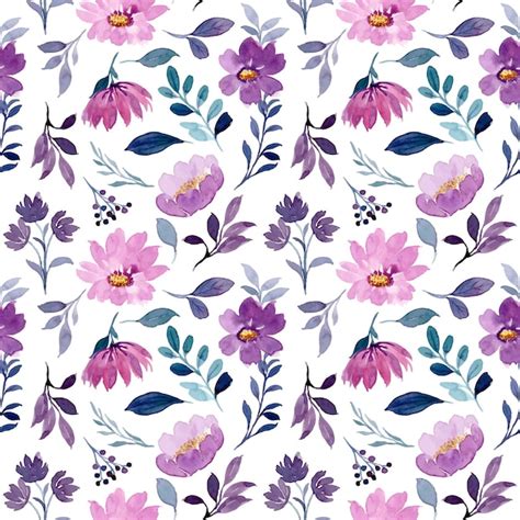 Padrão sem emenda em aquarela floral roxo Vetor Premium