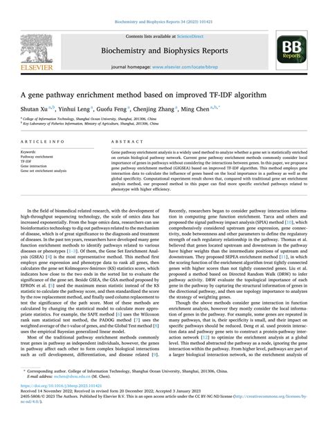 pdf a gene pathway enrichment method based on improved tf idf algorithm