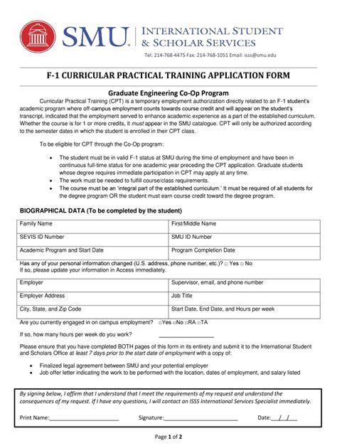 Fillable Online Smu F B1b Curricular Practical Training Application