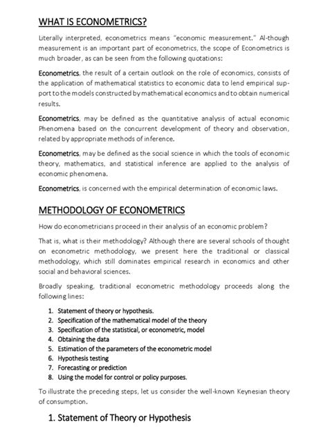 an introduction to econometrics defining the field outlining the methodology and providing an