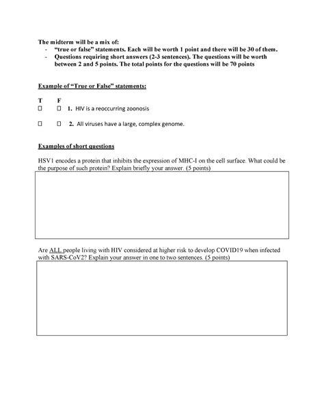 Example Of Midterm Questions The Midterm Will Be A Mix Of True