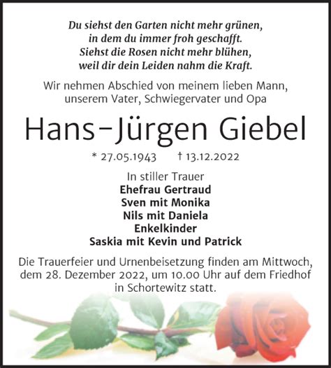Traueranzeigen von Hans Jürgen Giebel abschied nehmen de