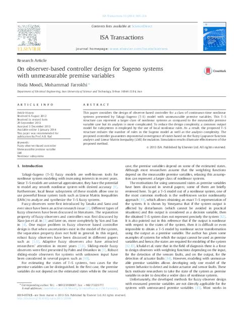 pdf on observer based controller design for sugeno systems with unmeasurable premise variables