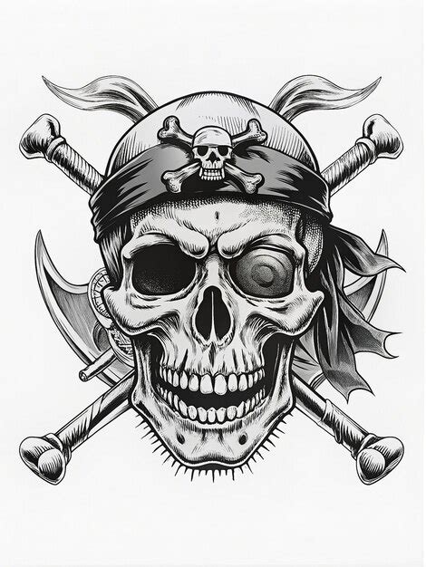 Pirate Skull With Bandana Eyepatch And Crossed Swords Intense Stare And