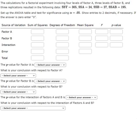 Solved The Calculations For A Factorial Experiment Involving Chegg