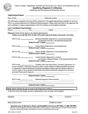 Fillable Online Dhss Alaska Qualifying Diagnosis Certification Alaska