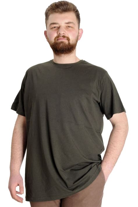 Modexl Mode Xl Büyük Beden Erkek Tshirt Bisiklet Yaka Basic 20031 Haki