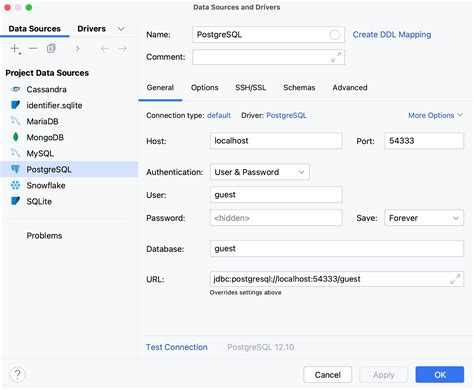 data sources and drivers dialog intellij idea documentation
