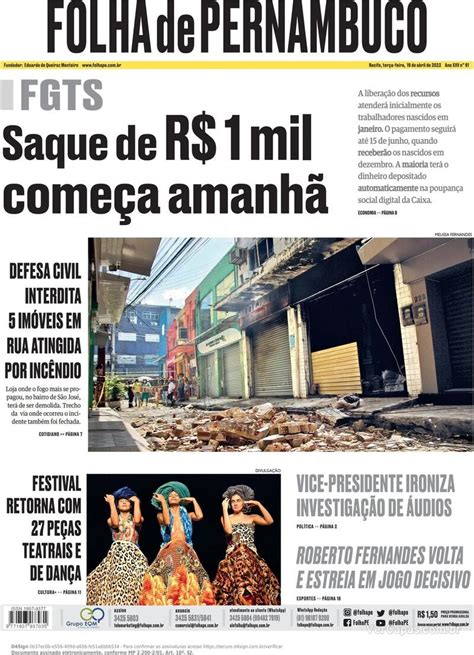 Capa Folha de Pernambuco Sábado 22 de Maio de 2021
