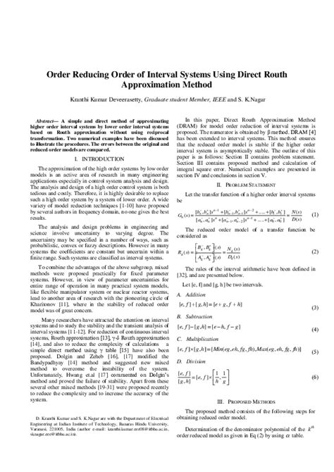 pdf order reducing order of interval systems using direct routh approximation method kranthi