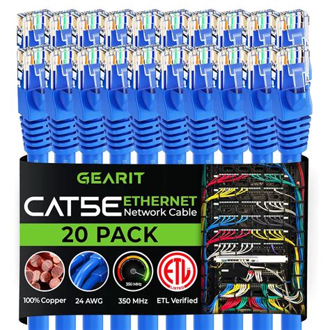 GearIT Paquete de 20 cables de conexión Ethernet Cat5e de 5 pies cable
