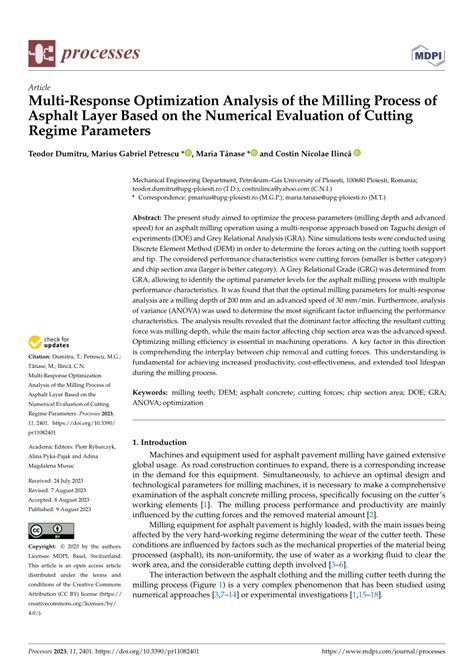 pdf multi response optimization analysis of the milling process of asphalt layer based on the