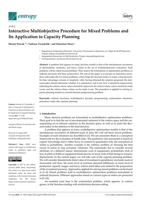 pdf interactive multiobjective procedure for mixed problems and its application to capacity