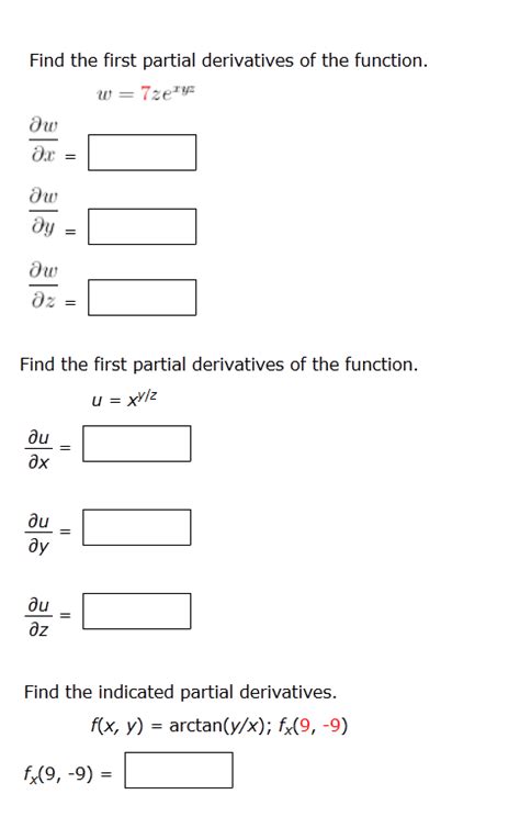 solved find the first partial derivatives of the function w