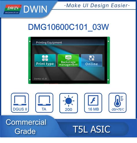 DWIN 10 1 Inch HMI 1024 600 TFT IPS LCD Display Commercial Grade