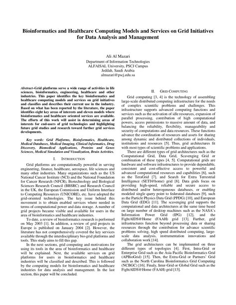 pdf bioinformatics and healthcare computing models and services on grid initiatives for data