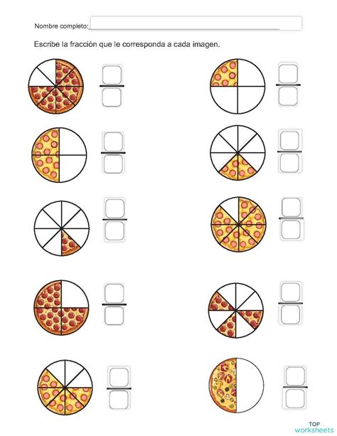 Representación de fracciones ficha para imprimir TopWorksheets