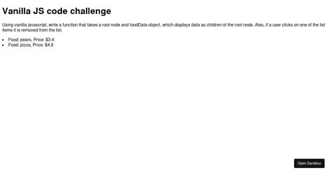 vanilla js coding challenge codesandbox